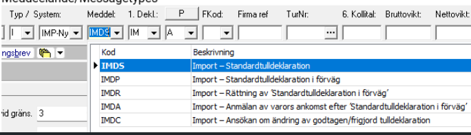IMD - Standardtulldeklartion Import