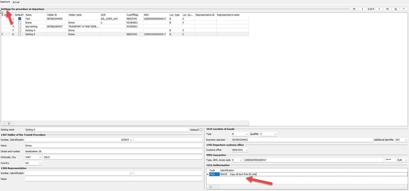 NCTS 5 SE - Functions and default setup