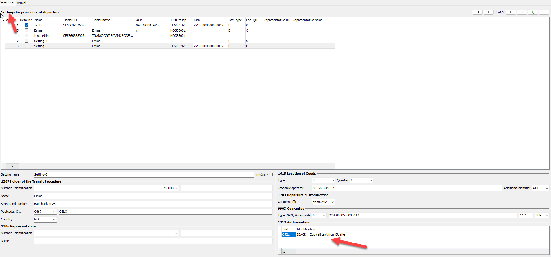 NCTS 5 SE - Functions and default setup