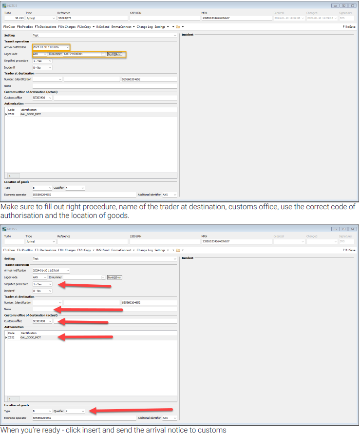 NCTS 5 SE - Arrival Notice and Unloading message
