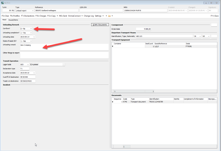 NCTS 5 SE - Arrival Notice and Unloading message
