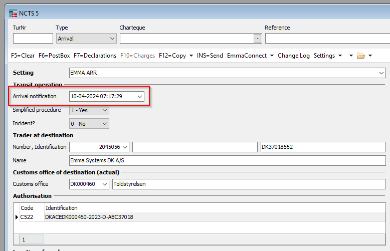 DMS Forsendelse NCTS 5 DK - Arrival Notice and Unloading message