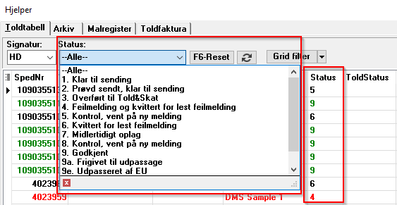 DMS Export Response code from Danish customs