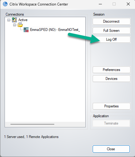Log off Citrix connection